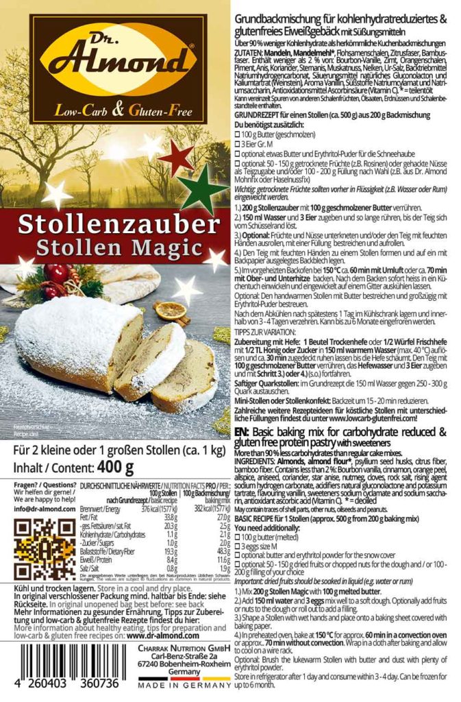 STOLLEN MAGIC cake mix for low carb & gluten free stollen X-MAS soyfree ...
